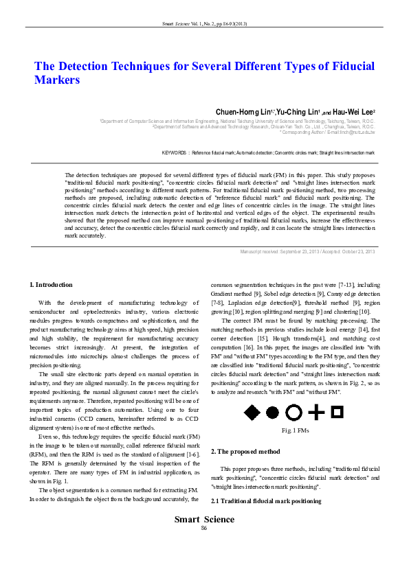 Pdf The Detection Techniques For Several Different Types Of Fiducial