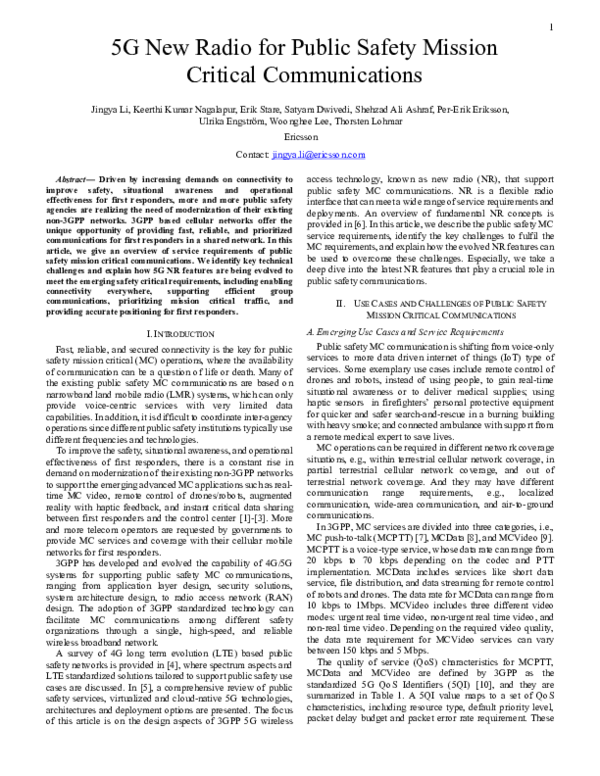 (PDF) 5G New Radio for Public Safety Mission Critical Communications