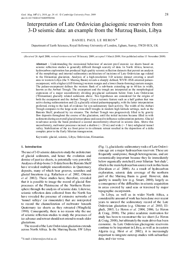 (PDF) Interpretation of Late Ordovician glaciogenic reservoirs from 3-D ...