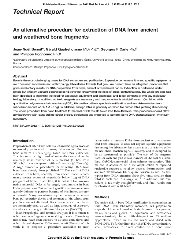 (PDF) An alternative procedure for extraction of DNA from ancient and ...