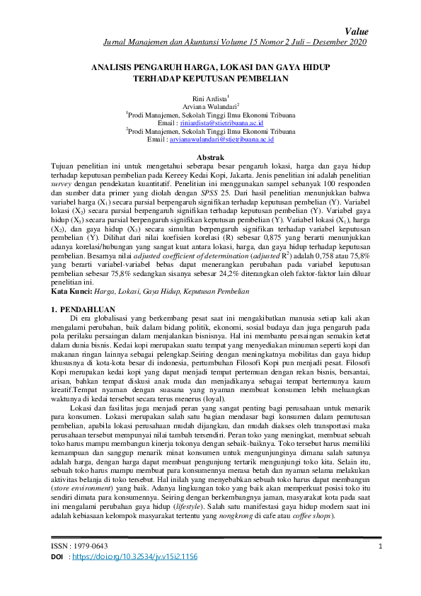 (PDF) Analisis Pengaruh Harga, Lokasi Dan Gaya Hidup Terhadap Keputusan Pembelian