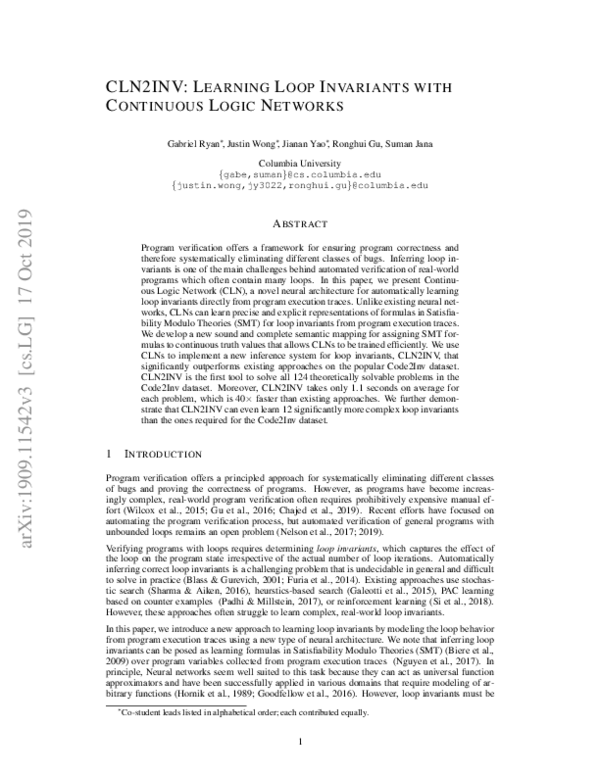 Pdf Cln2inv Learning Loop Invariants With Continuous Logic Networks 3621