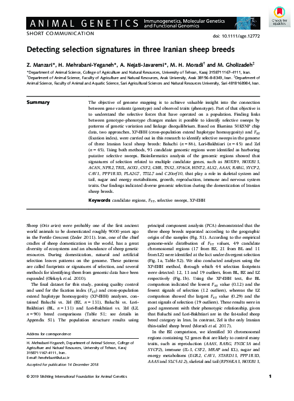 (PDF) Detecting selection signatures in three Iranian sheep breeds