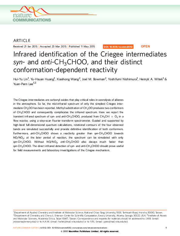 (PDF) Infrared identification of the Criegee intermediates syn- and ...