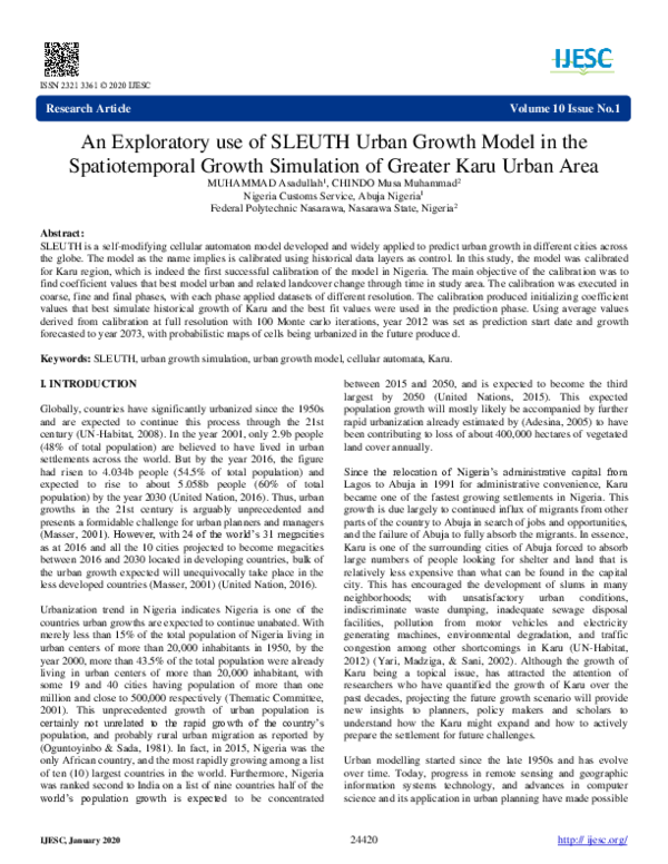 Pdf An Exploratory Use Of Sleuth Urban Growth Model In The