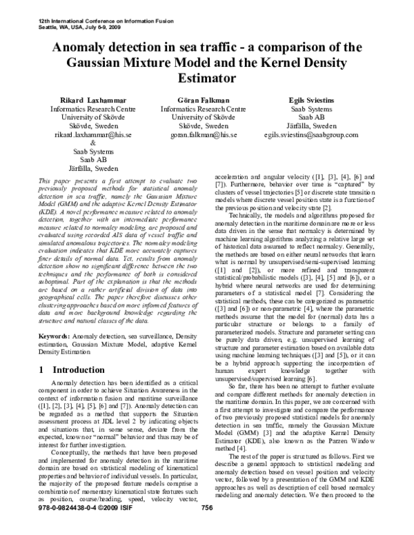 (PDF) Anomaly detection in sea traffic - A comparison of the Gaussian ...