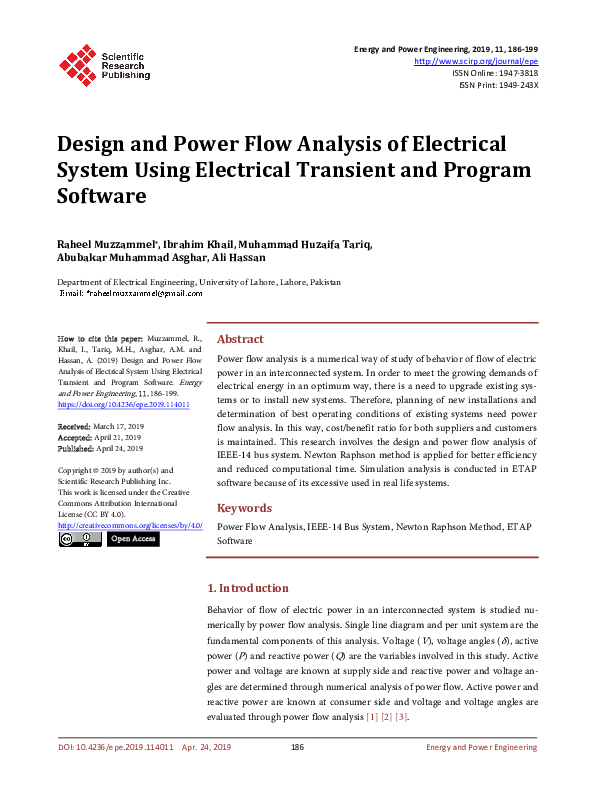 (PDF) Design and Power Flow Analysis of Electrical System Using Electrical Transient and Program ...