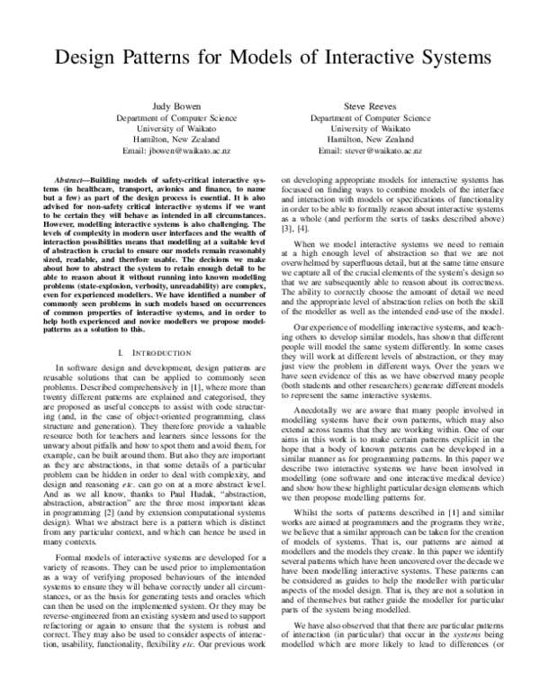 (PDF) Design Patterns for Models of Interactive Systems