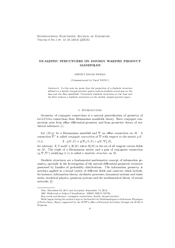 (PDF) Dualistic structures on doubly warped product manifolds