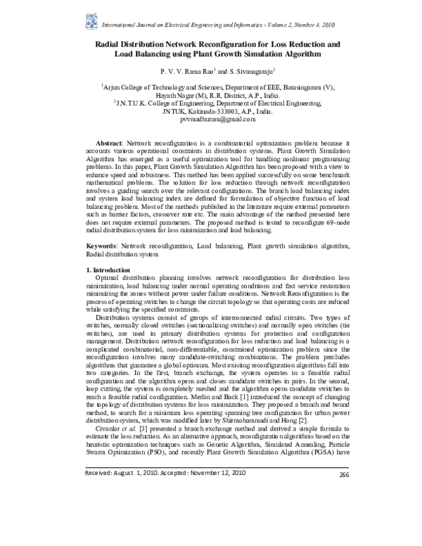 Pdf Radial Distribution Network Reconfiguration For Loss Reduction And Load Balancing Using