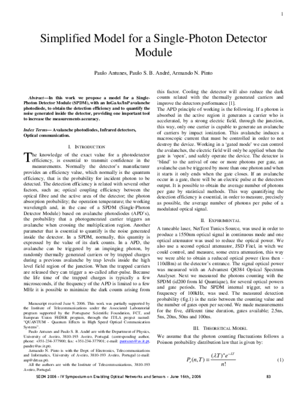 (PDF) Simplified Model for a Single-Photon Detector Module