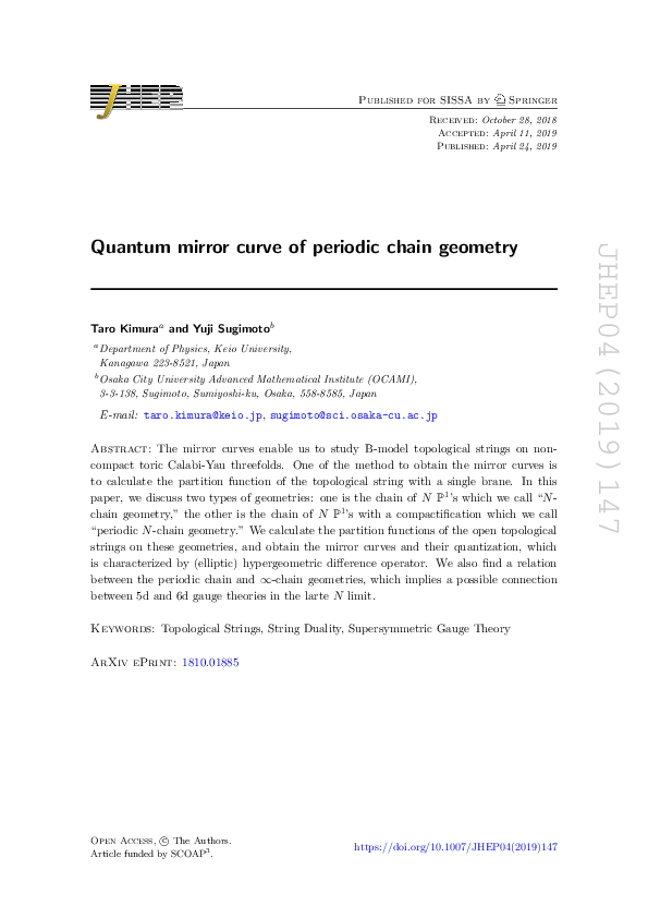 (PDF) Quantum mirror curve of periodic chain geometry