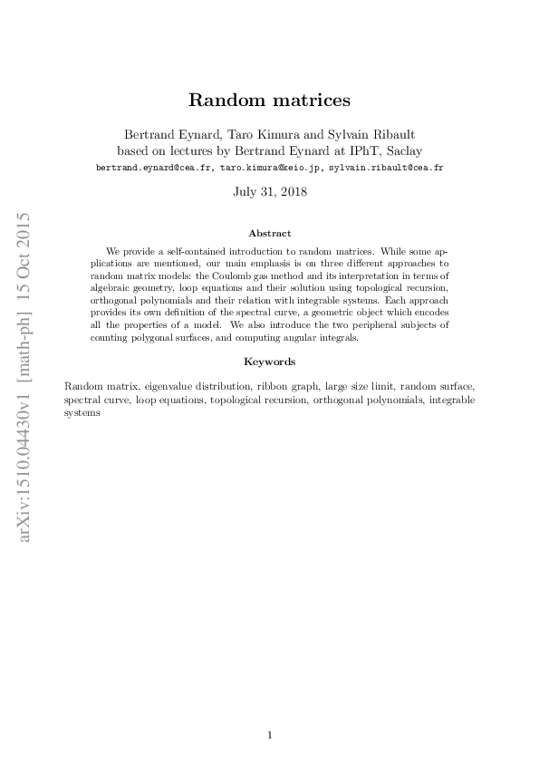 (PDF) Random matrices