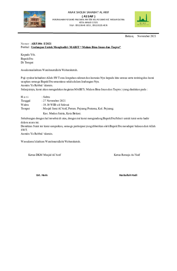 (DOC) Surat undangan Mabit 2021 | Akramin Ahli - Academia.edu
