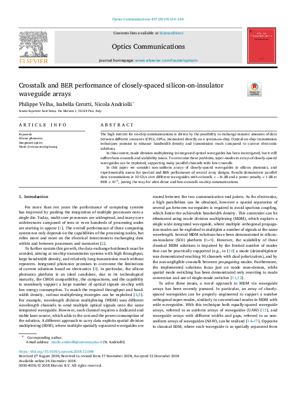 (PDF) Crosstalk and BER performance of closely-spaced silicon-on-insulator waveguide arrays