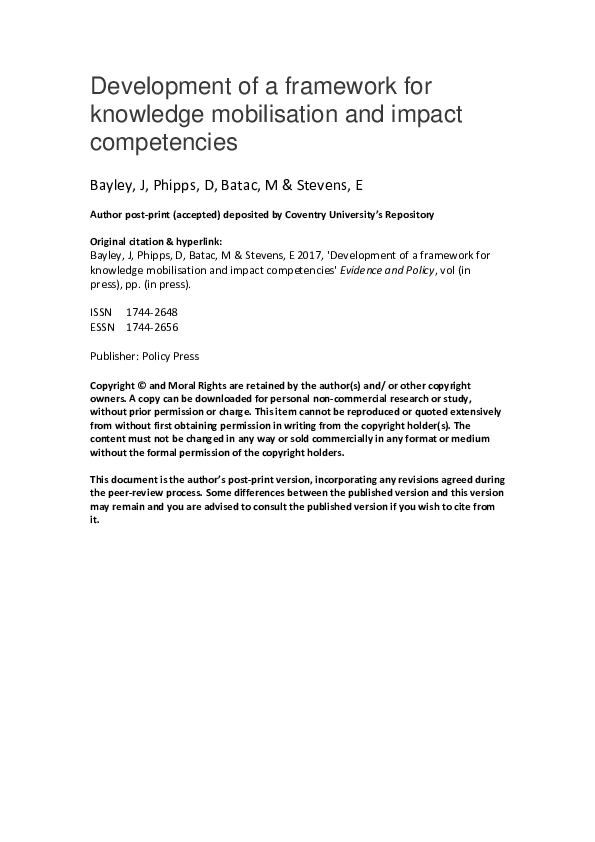 (PDF) Development of a framework for knowledge mobilisation and impact ...