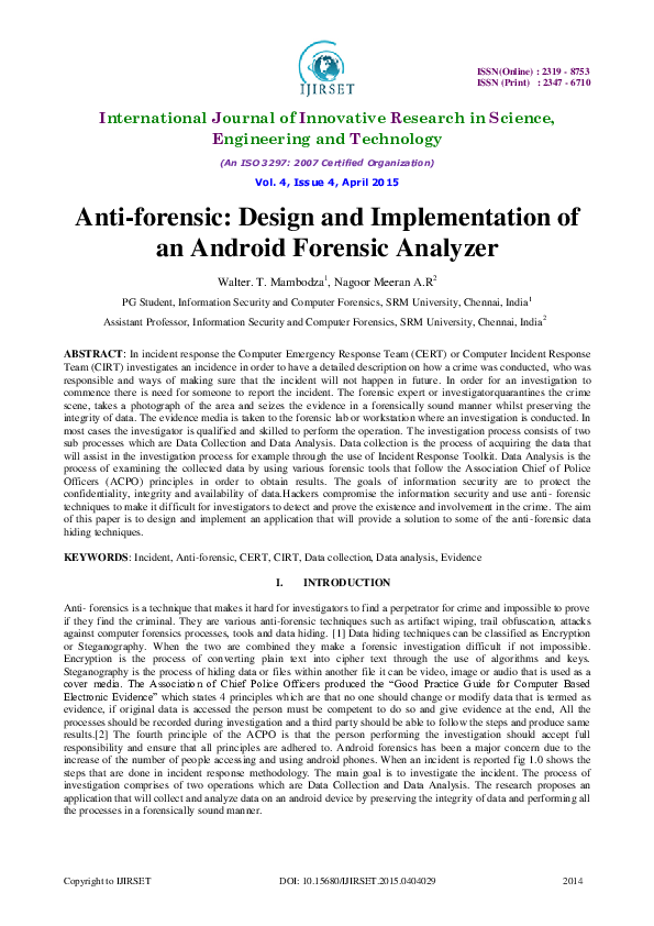 (PDF) Anti-forensic: Design and Implementation of an Android Forensic Analyzer