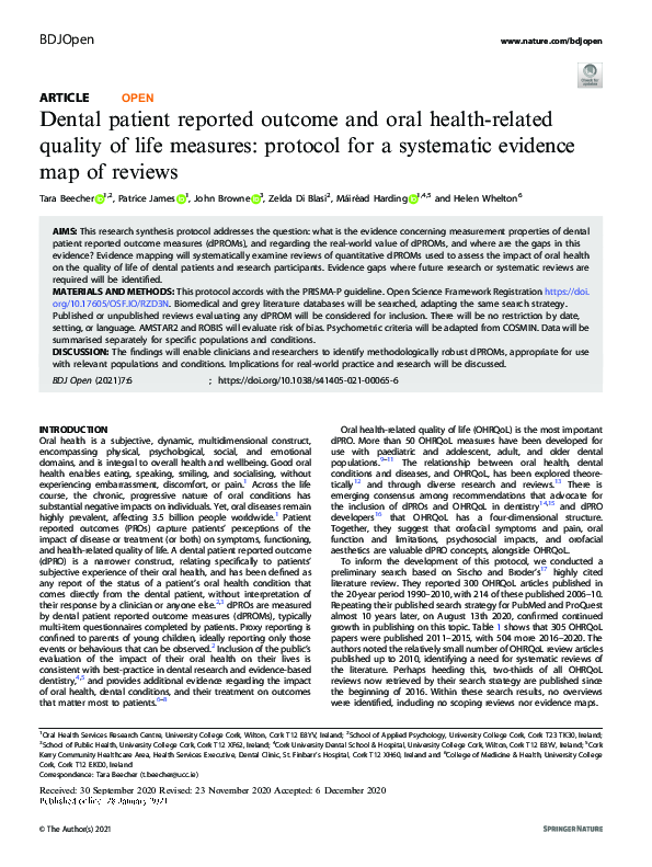 (PDF) Dental patient reported outcome and oral health-related quality ...