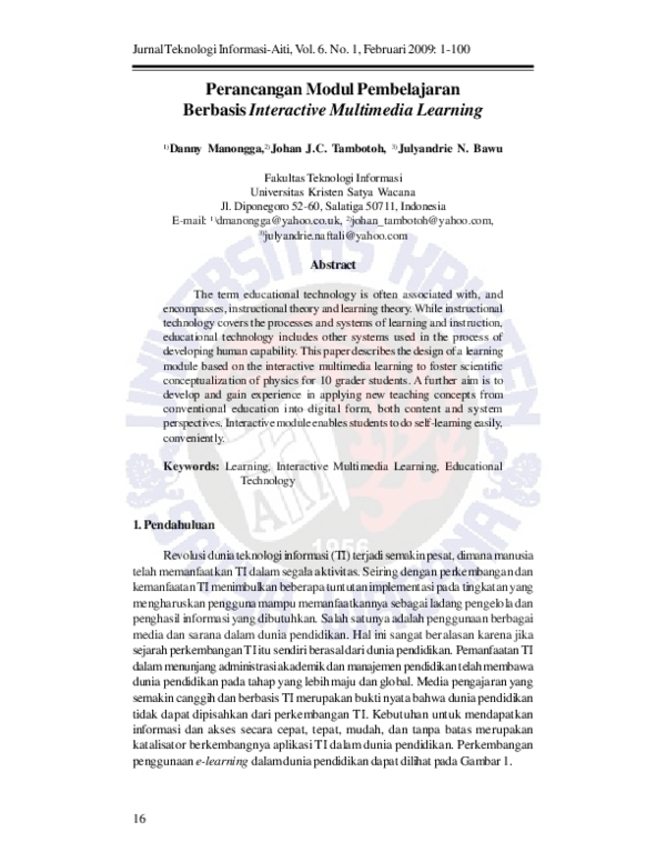 (PDF) Perancangan Modul Pembelajaran Berbasis Interactive Multimedia Learning