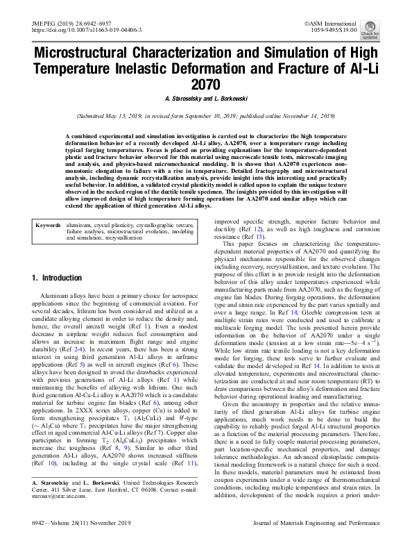 (PDF) Microstructural Characterization and Simulation of High Temperature Inelastic Deformation ...