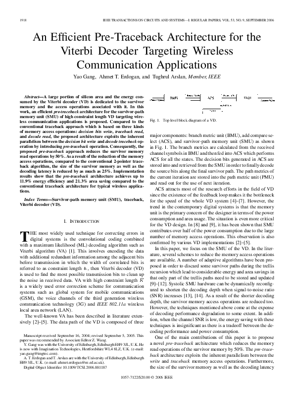 Pdf An Efficient Pre Traceback Architecture For The Viterbi Decoder Targeting Wireless