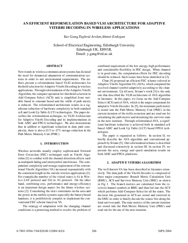 Pdf An Efficient Reformulation Based Vlsi Architecture For Adaptive Viterbi Decoding In 4225