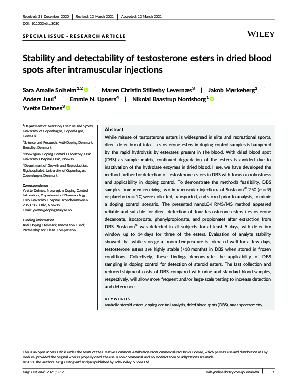 (PDF) Stability and detectability of testosterone esters in dried blood ...