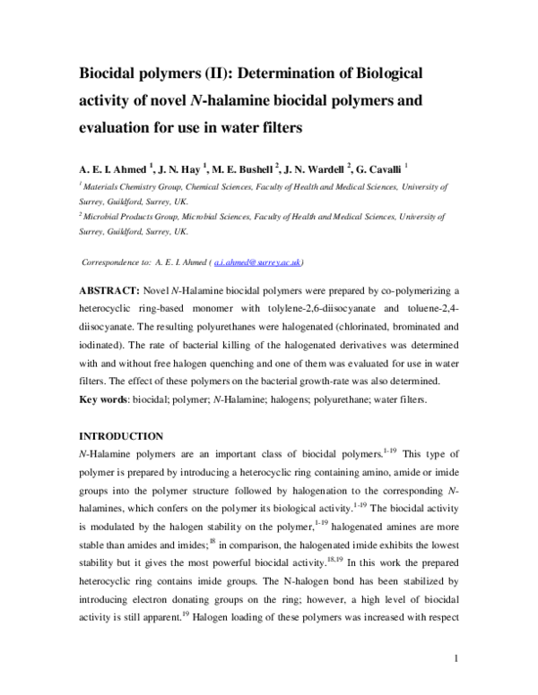 (PDF) Biocidal polymers (II): Determination of biological activity of ...