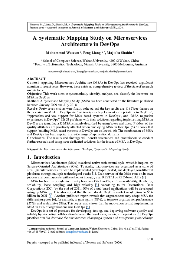 (PDF) A Systematic Mapping Study on Microservices Architecture in DevOps