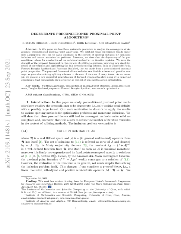 (PDF) Degenerate Preconditioned Proximal Point algorithms (PDF) Degenerate Preconditioned Proximal Point algorithms