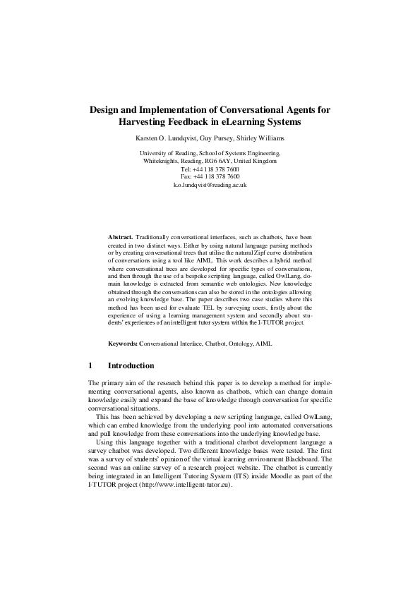(PDF) Design and Implementation of Conversational Agents for Harvesting Feedback in eLearning ...