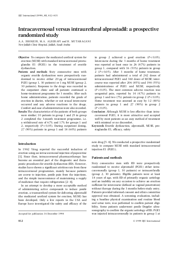 (PDF) Intracavernosal versus intraurethral alprostadil: a prospective ...