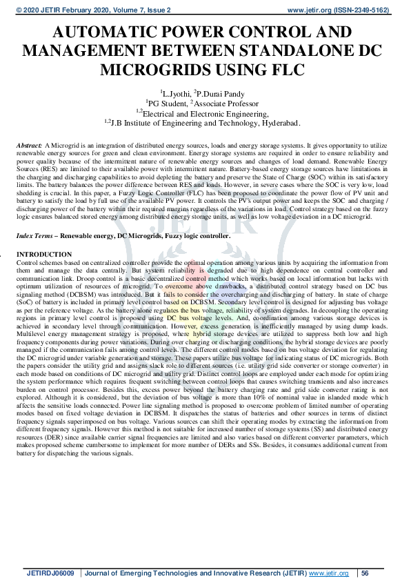 (PDF) Automatic Power Control and Management Between Standalone DC Microgrids Using FLC