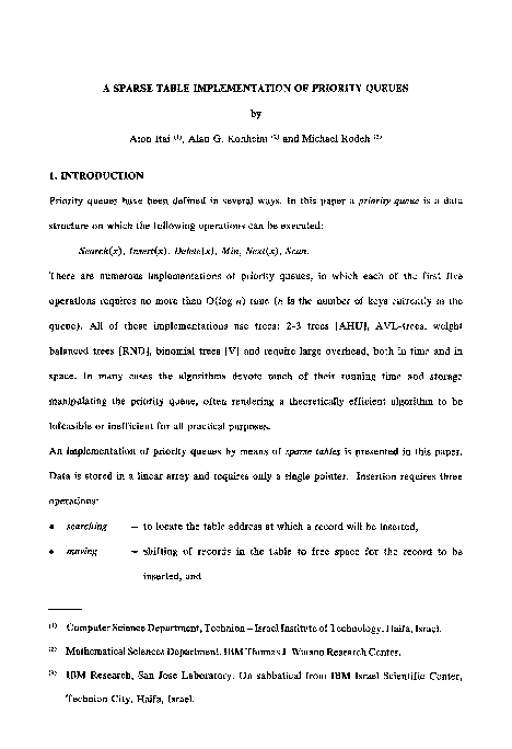 (PDF) A sparse table implementation of priority queues