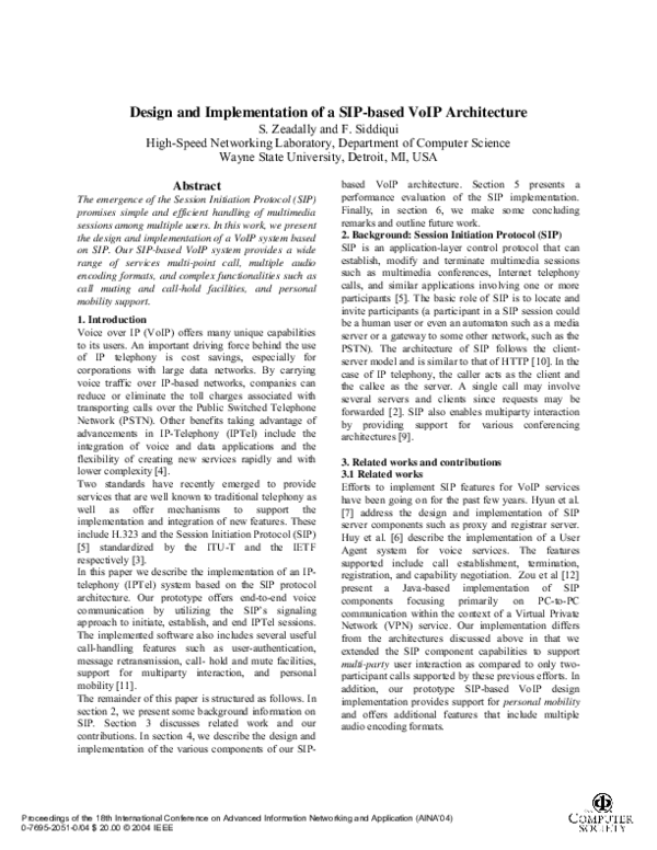 Pdf Design And Implementation Of A Sip Based Voip Architecture