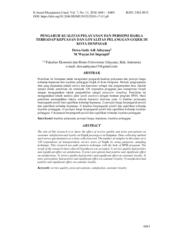 (PDF) Pengaruh Kualitas Pelayanan Dan Persepsi Harga Terhadap Loyalitas Pelanggan Melalui ...