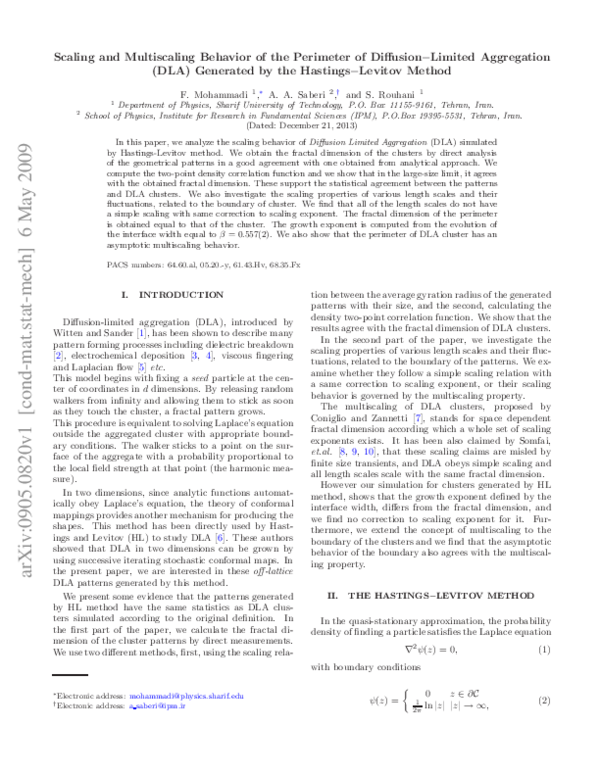 (PDF) Scaling and multiscaling behavior of the perimeter of a diffusion-limited aggregation ...