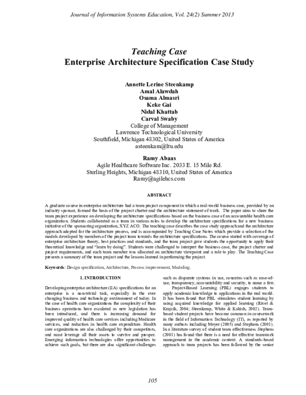 (PDF) Teaching Case Enterprise Architecture Specification Case Study ...