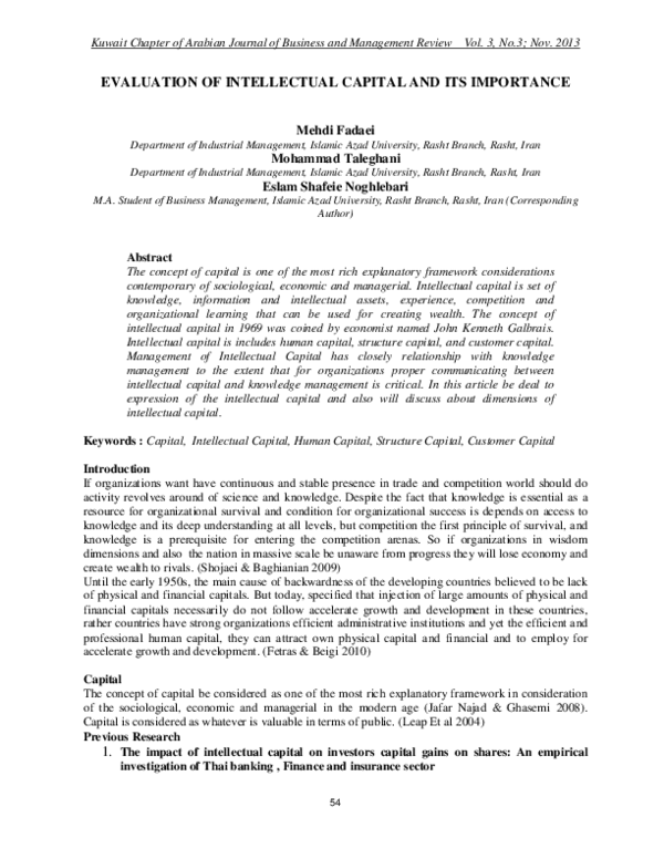 (PDF) Evaluation of Intellectual Capital and Its Importance