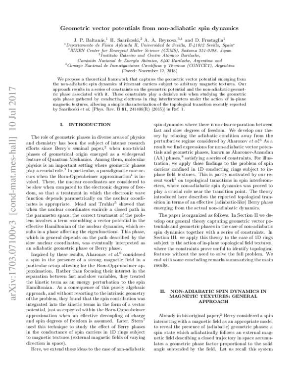 (PDF) Geometric vector potentials from nonadiabatic spin dynamics