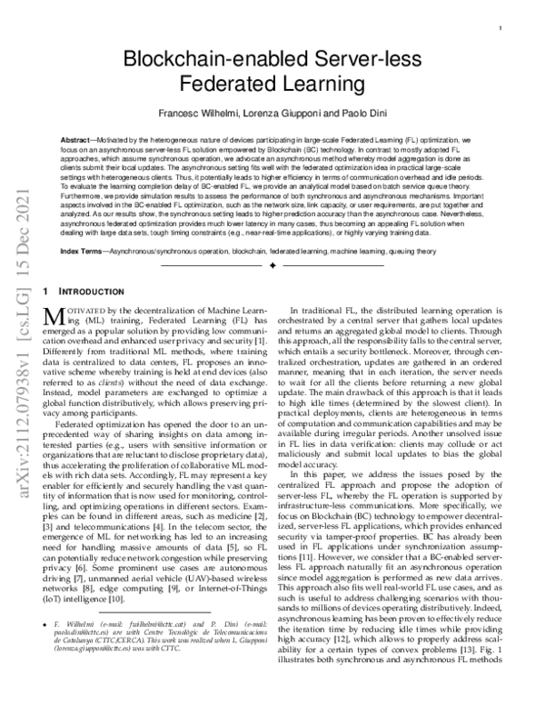 (PDF) Blockchain-enabled Server-less Federated Learning