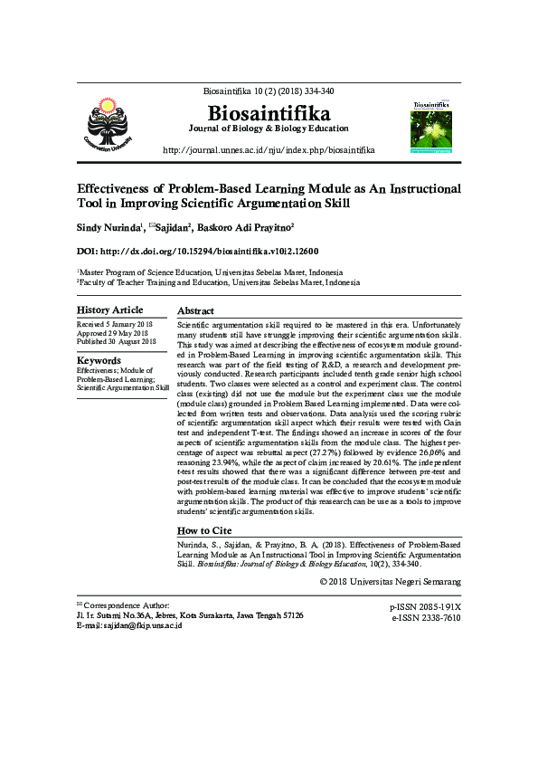 Pdf Effectiveness Of Problem Based Learning Module As An Instructional Tool In Improving