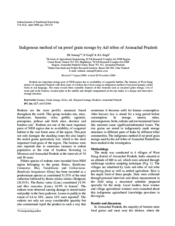 (PDF) Indigenous method of rat proof grain storage by Adi tribes of ...