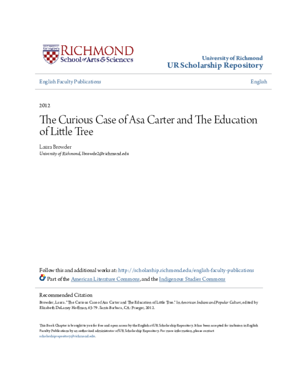(PDF) The Curious Case of Asa Carter and The Education of Little Tree ...