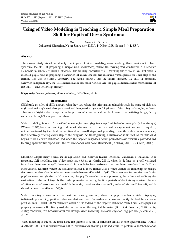 (PDF) Using of Video Modeling in Teaching a Simple Meal Preparation ...