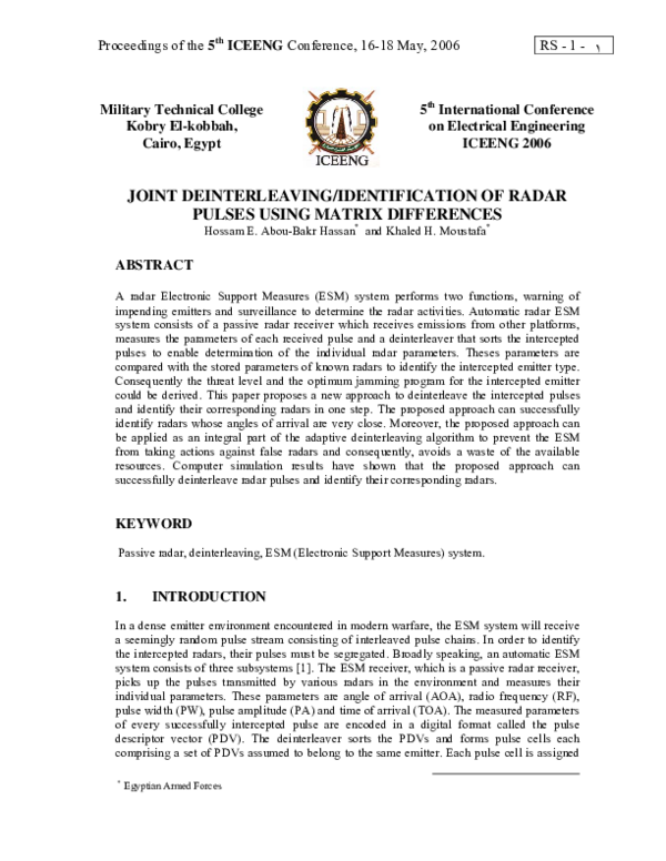 (PDF) Joint Deinterleaving/Identification of Radar Pulses Using Matrix ...
