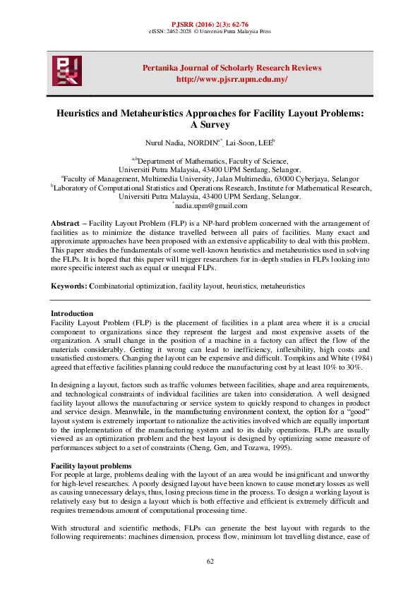 (PDF) Heuristics and Metaheuristics Approaches for Facility Layout ...