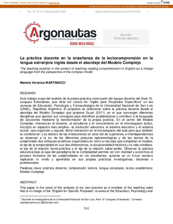 (PDF) La práctica docente en la enseñanza de la lectocomprensión en la lengua extranjera inglés ...