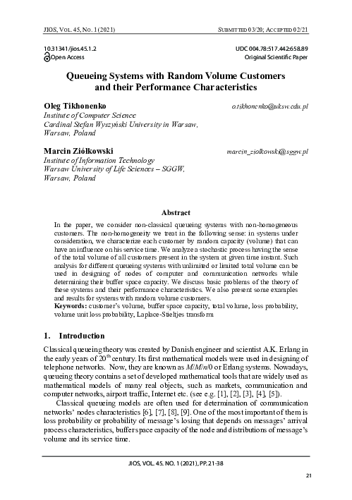 (PDF) Queueing Systems with Random Volume Customers and their Performance Characteristics