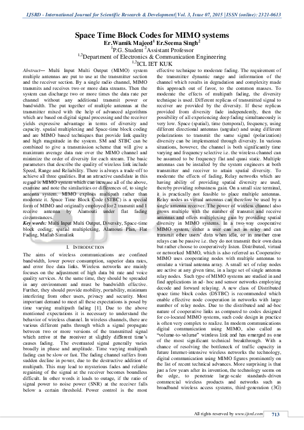 Pdf Space Time Block Codes For Mimo Systems